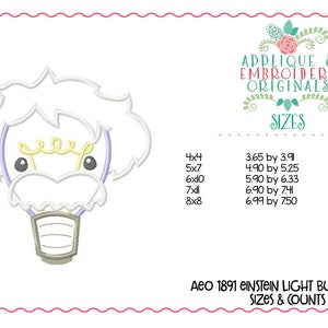 Applique & Embroidery Originals Digital Design 1891 Einstein Light Bulb ...