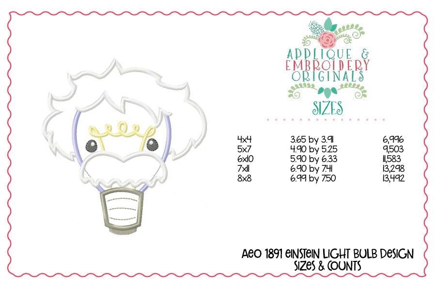 Applique & Embroidery Originals Digital Design 1891 Einstein - Etsy
