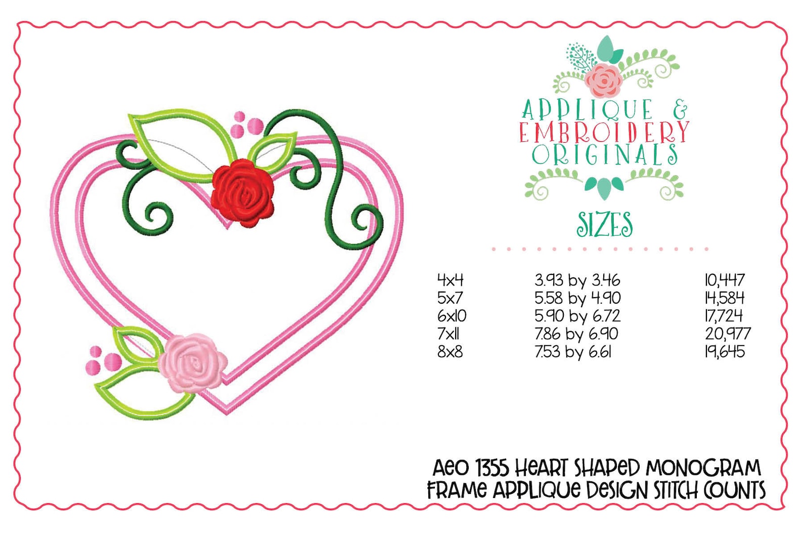 Applique and Embroidery Originals Digital Design 1355 Heart | Etsy