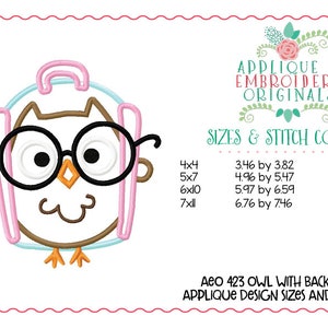 Applique and Embroidery Originals Digital Design - 423 Owl Backpack ...