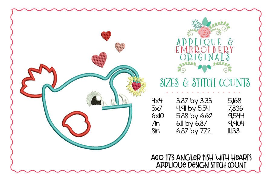 Applique and Embroidery Originals Digital Design - 173 Angler Fish ...