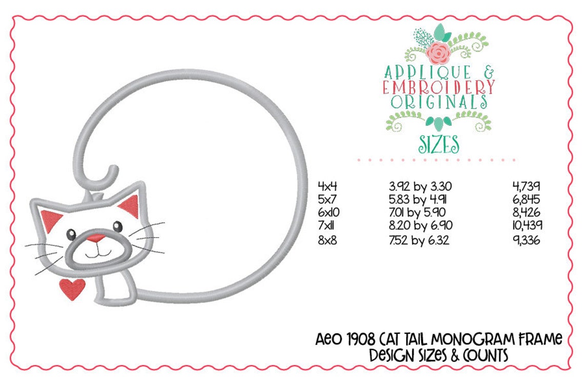 Applique & Embroidery Originals Digital Design 1908 Cat Tail Monogram ...