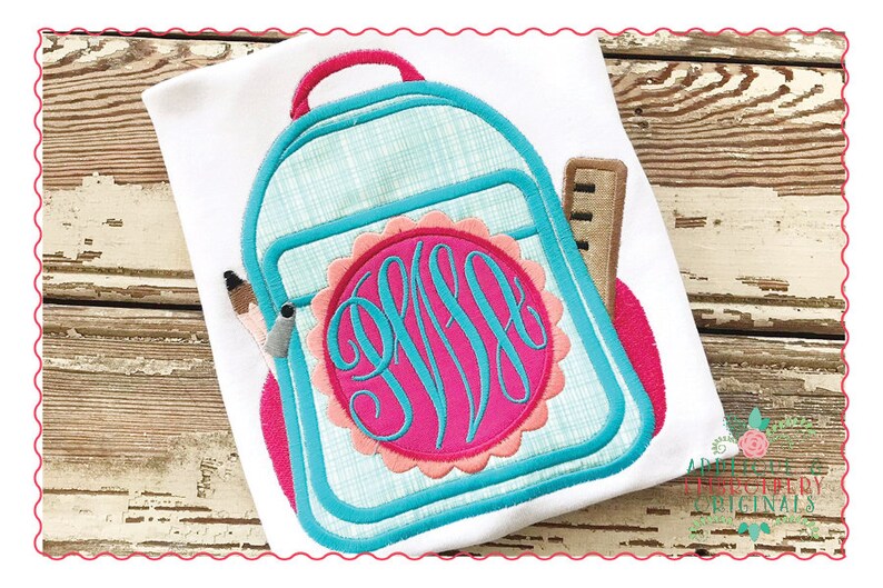 Applique and Embroidery Originals Digital Design- 436 Backpack Monogram ...