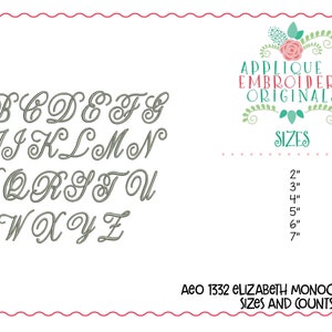 Applique and Embroidery Originals Digital Design 1332 Elizabeth Script ...