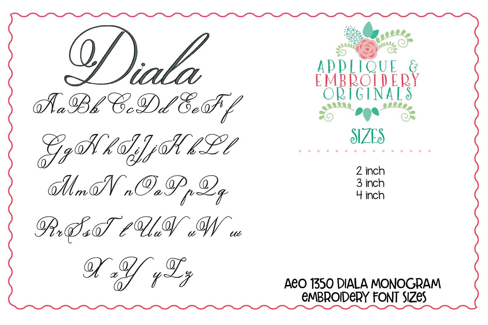 Applique and Embroidery Originals Digital Design- 1350 Diala Monogram ...