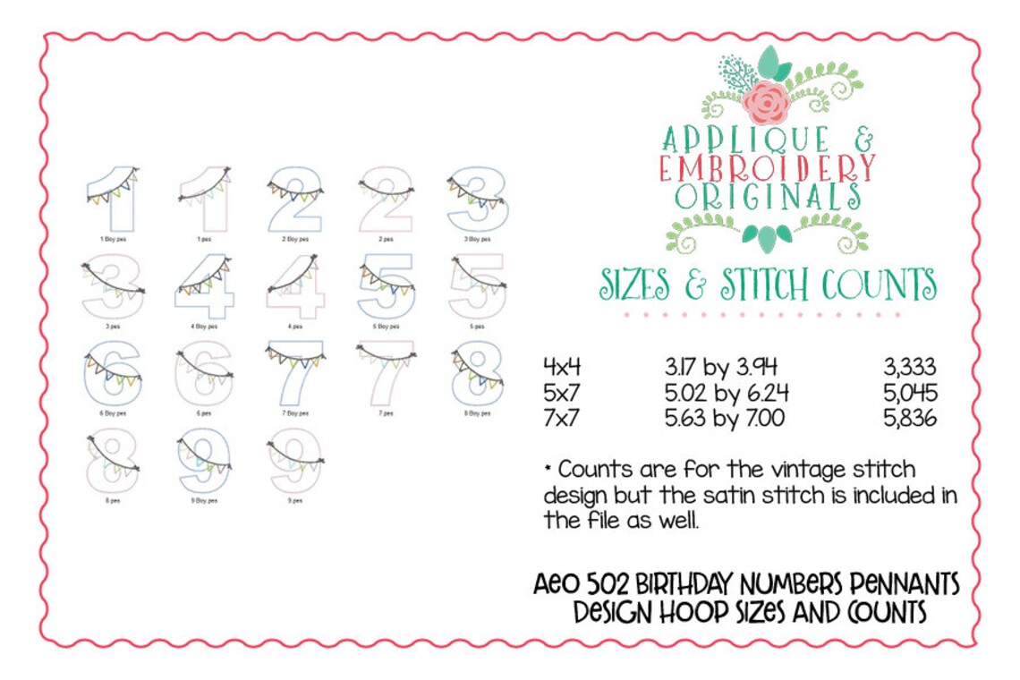 Applique and Embroidery Originals Digital Design 502 Birthday Number ...