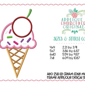 Applique and Embroidery Originals Digital Design - 258 Ice Cream Cone ...