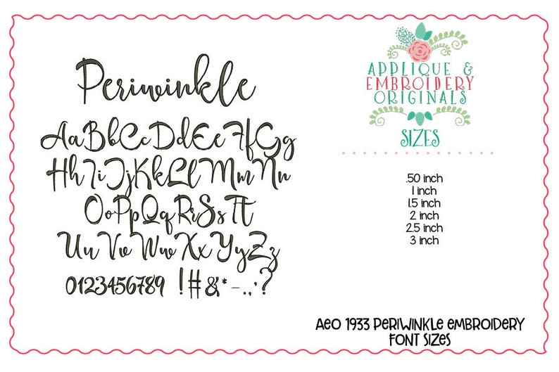 Applique & Embroidery Originals Digital Design 1933 Periwinkle Script ...