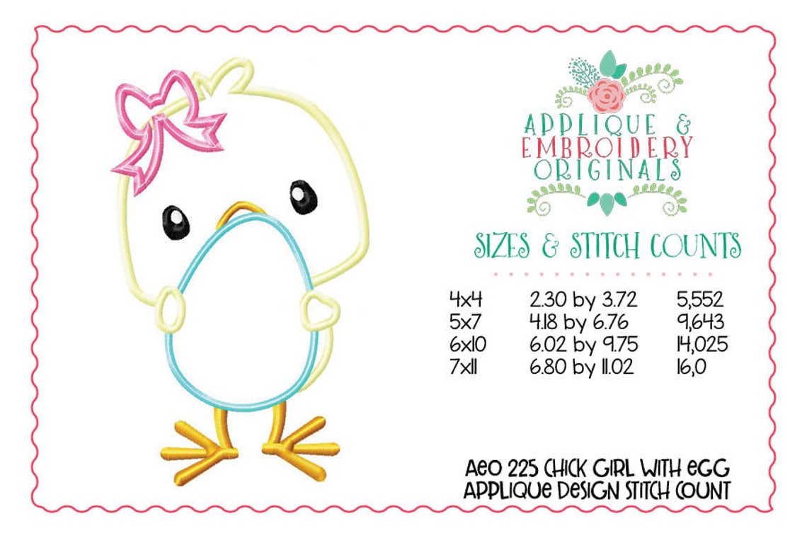 Applique and Embroidery Originals Digital Design - 225 Chick Girl With ...