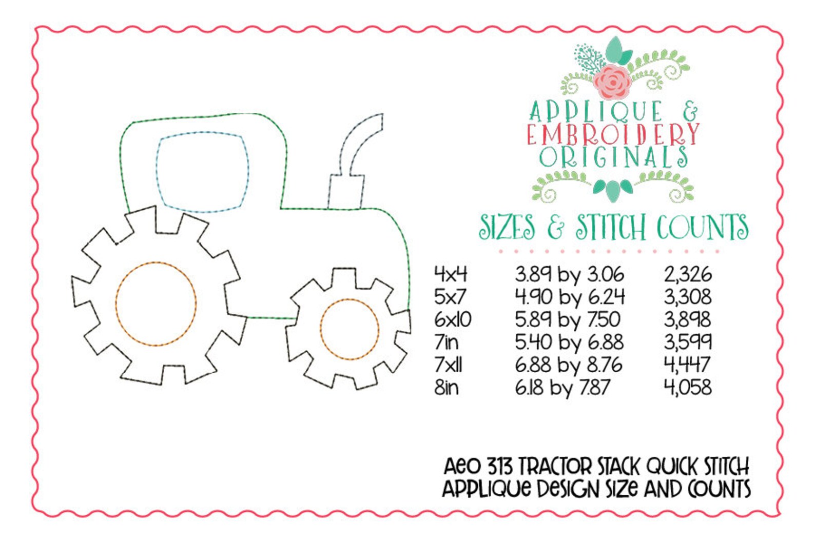 Applique and Embroidery Originals Digital Design 313 Tractor - Etsy