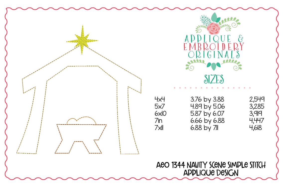 Applique & Embroidery Originals Digital Design 1344 Nativity | Etsy