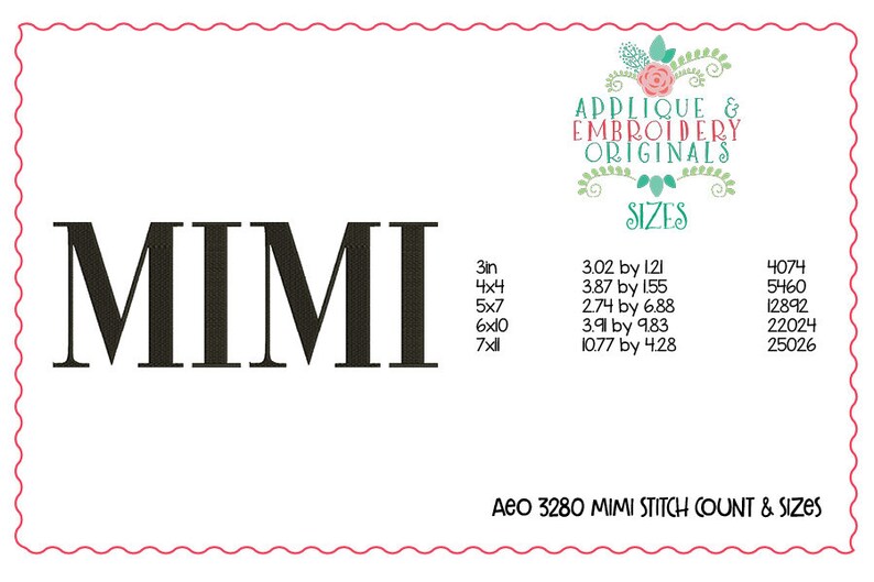 Applique & Embroidery Originals Digital Design 3280 MIMI WORD ART ...
