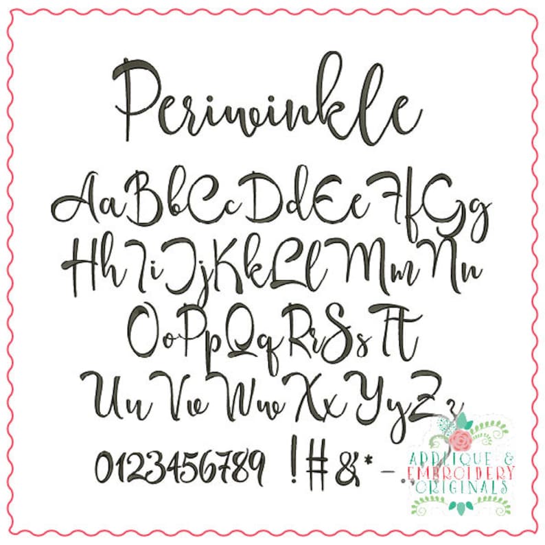 Applique & Embroidery Originals Digital Design 1933 Periwinkle Script ...