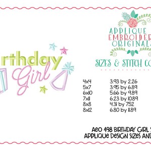 Applique and Embroidery Originals Digital Design 498 Birthday Girl ...