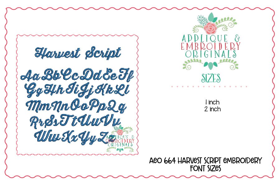 Applique and Embroidery Originals Digital Design 664 Harvest Script ...