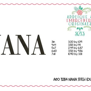 Applique & Embroidery Originals Digital Design 3284 NANA WORD ART ...