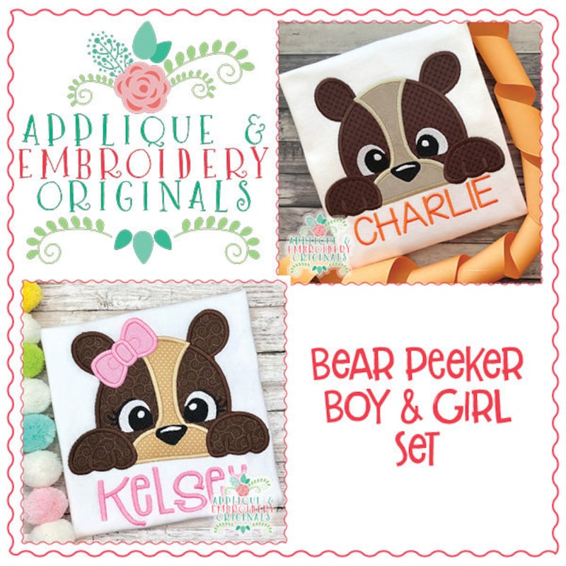 Applique Peeking Bear - Etsy