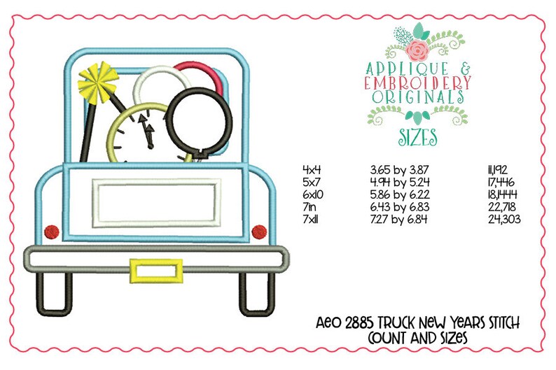 Applique and Embroidery Originals Digital Design - 2885 Truck New Years ...