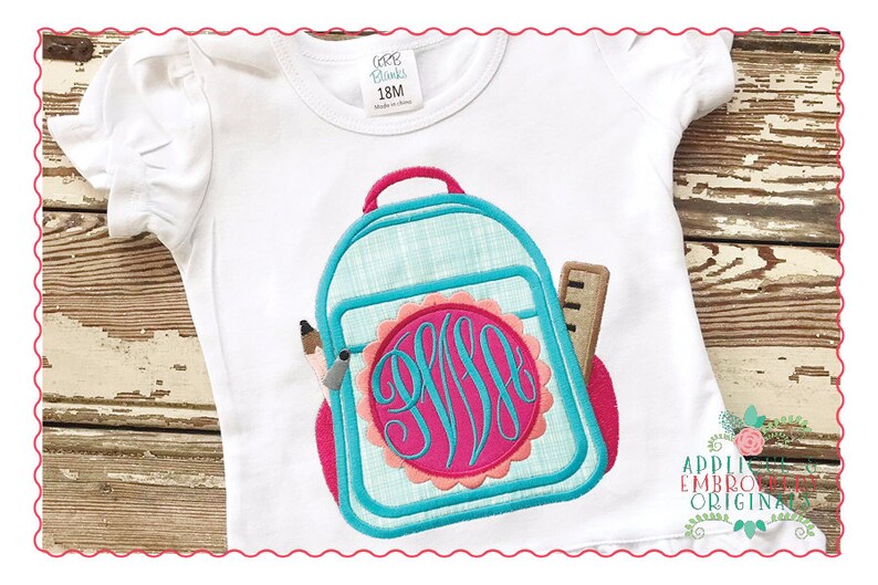 Applique and Embroidery Originals Digital Design- 436 Backpack Monogram ...