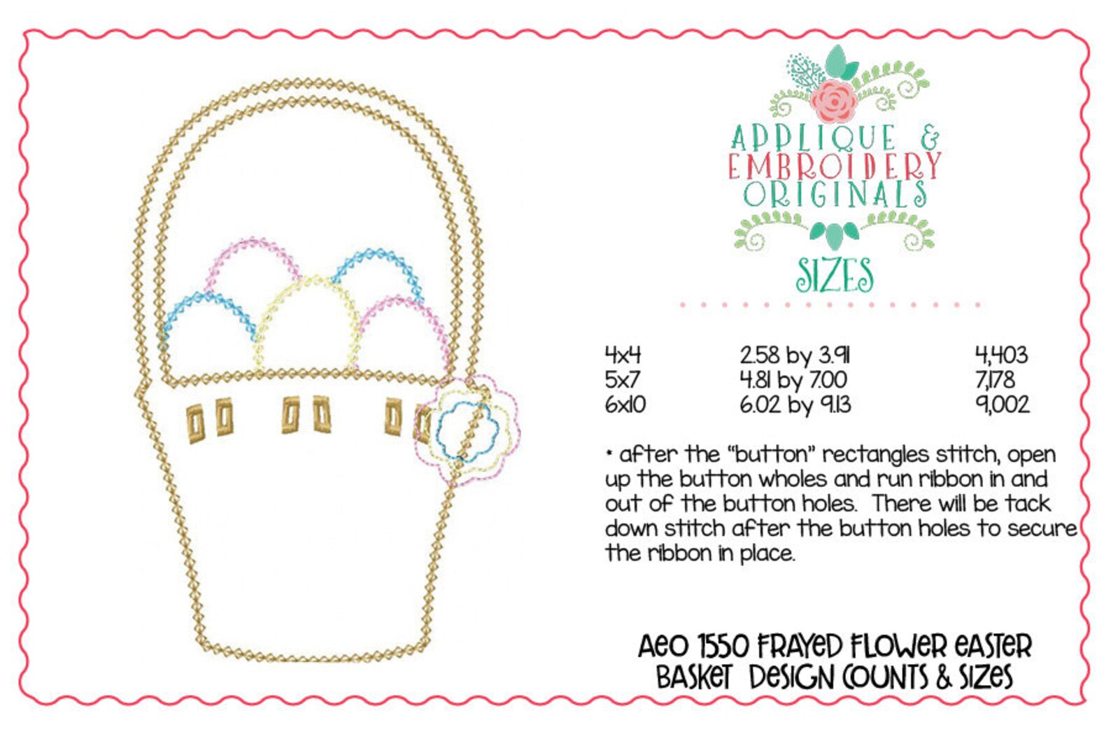 Applique and Embroidery Originals Digital Design 1550 Frayed Flower ...