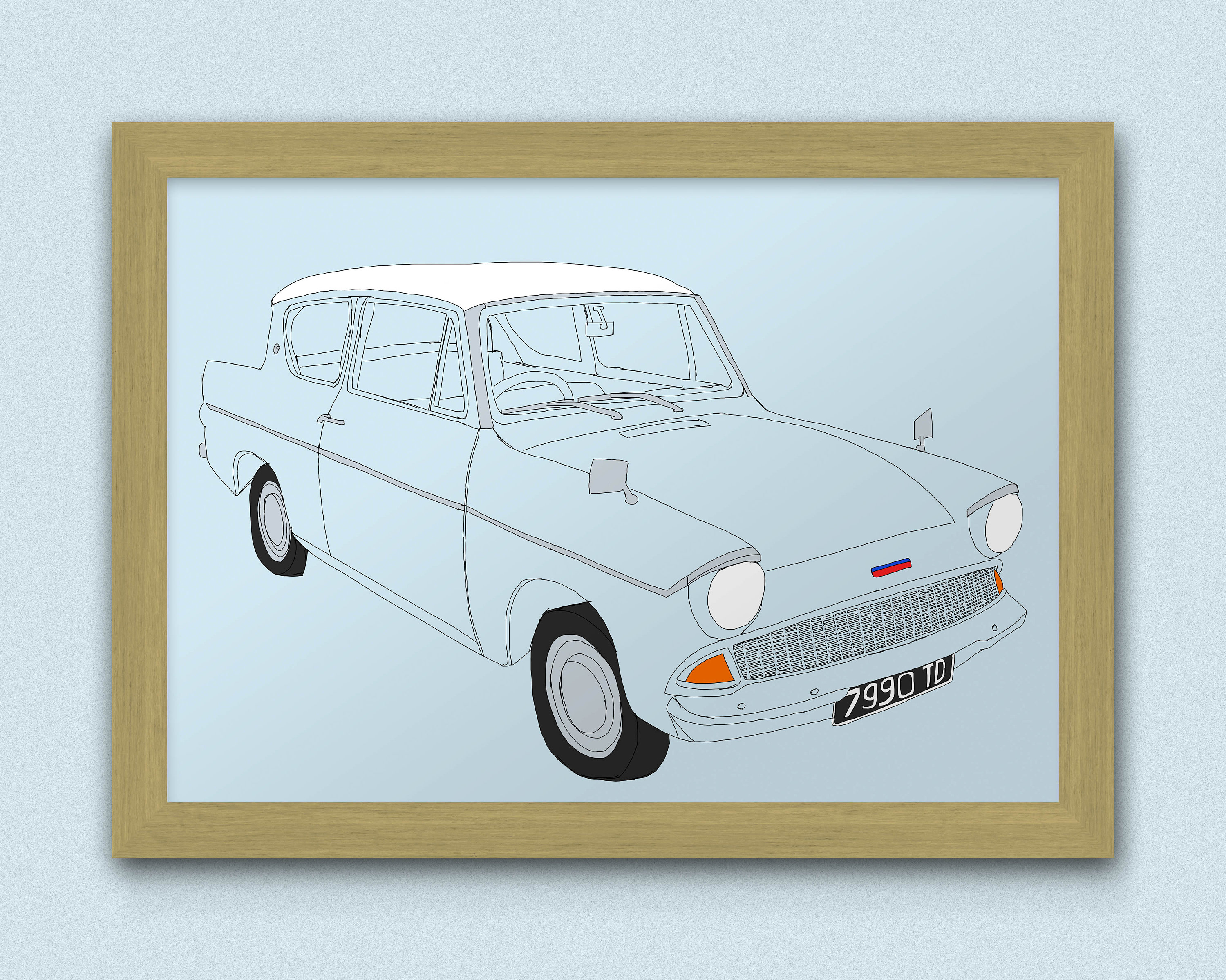 Flying Ford Anglia Movie Car Print - Weasley's Ford Anglia 105E Deluxe ...