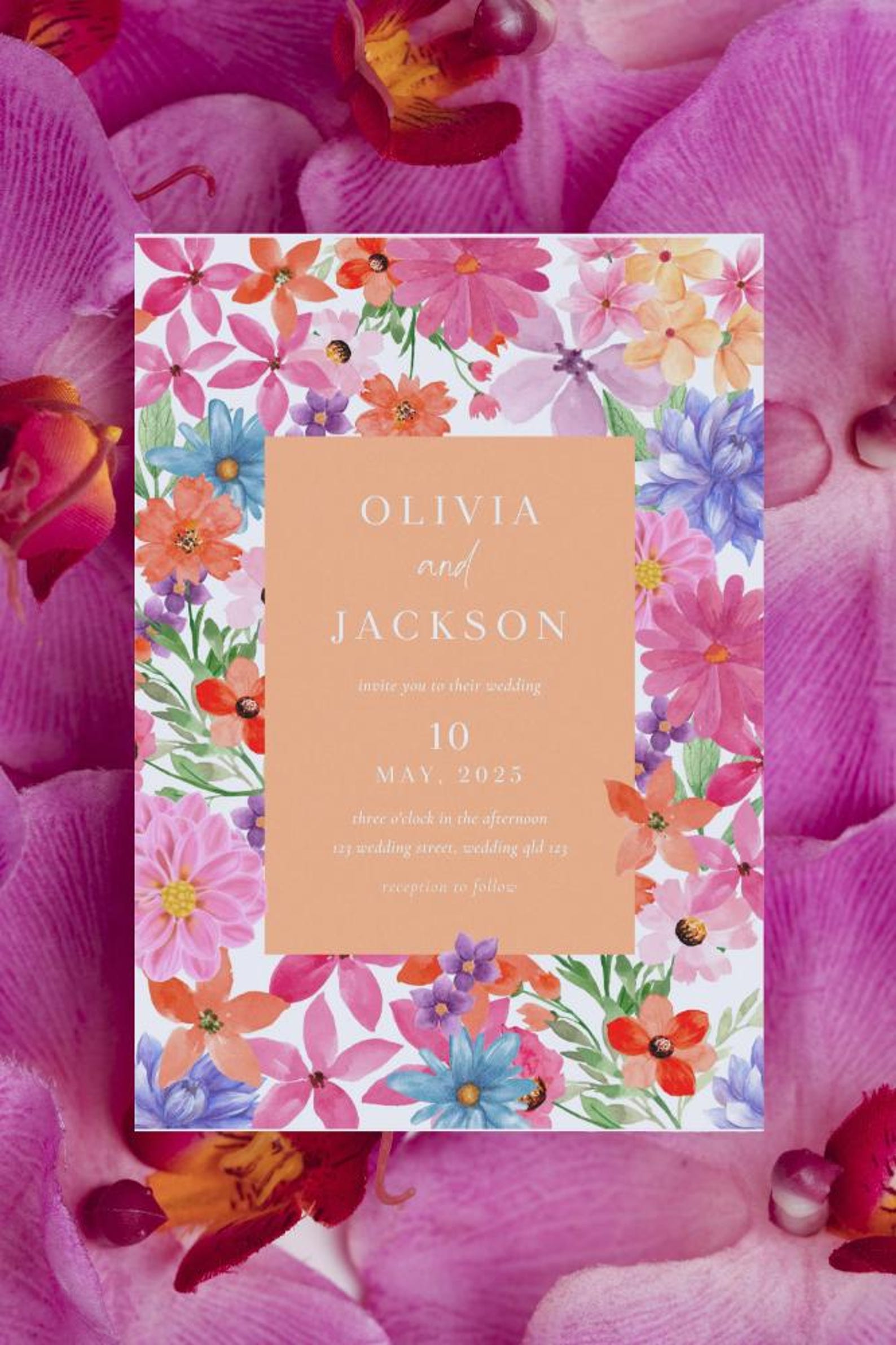 Vibrant Floral Wedding Invitation - Editable Canva Template - Etsy