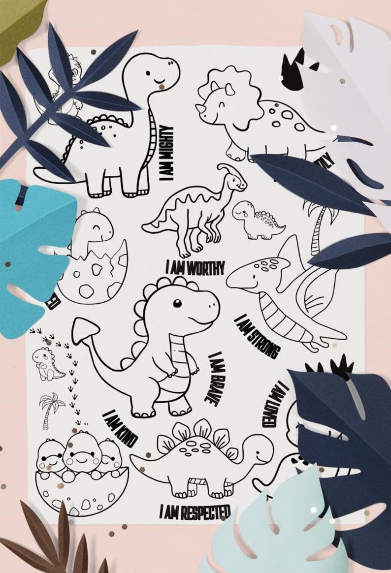 Dinosaur Positive Affirmation Colouring Page - Kids Instant Download - Etsy