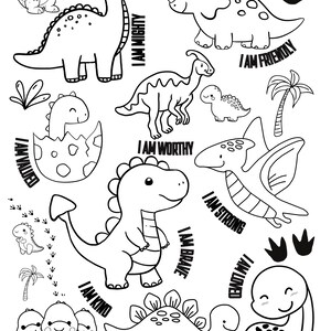 Dinosaur Positive Affirmation Colouring Page - Kids Instant Download - Etsy