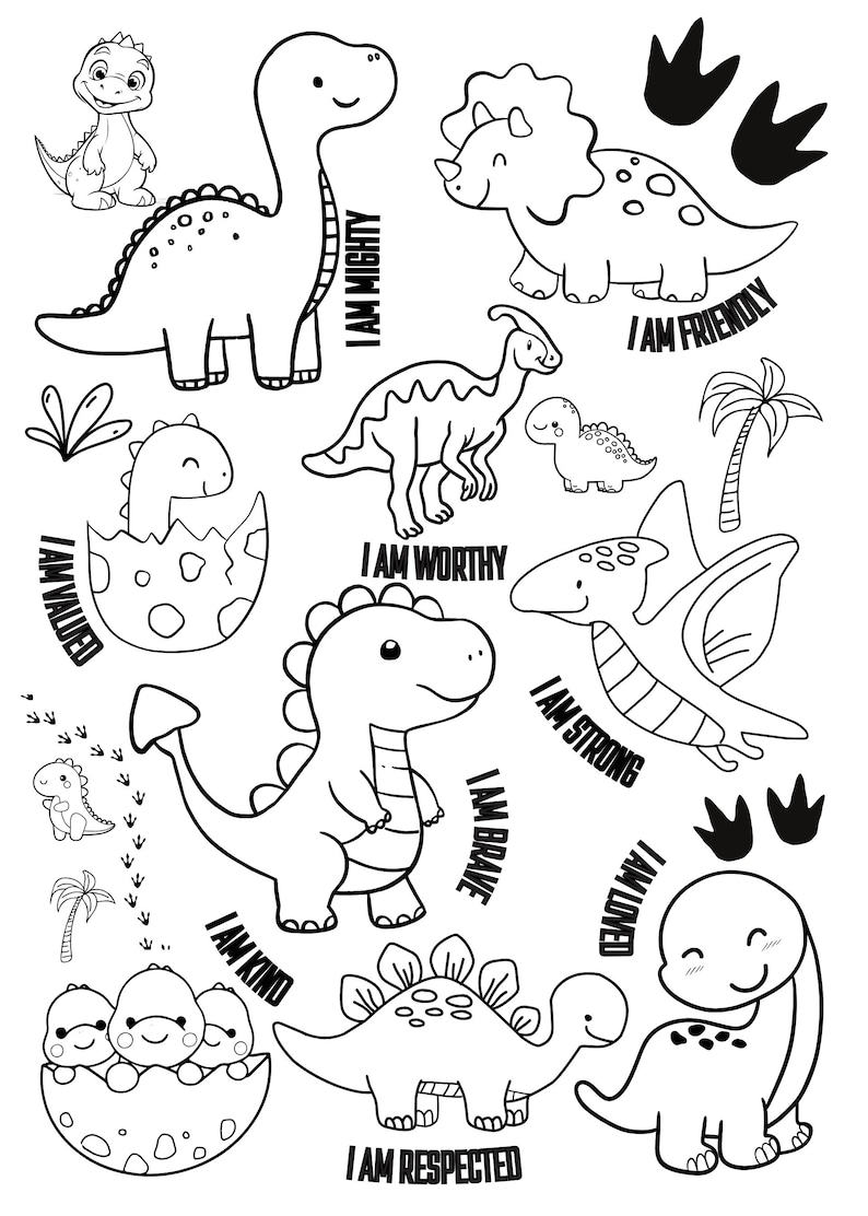 Dinosaur Positive Affirmation Colouring Page - Kids Instant Download - Etsy
