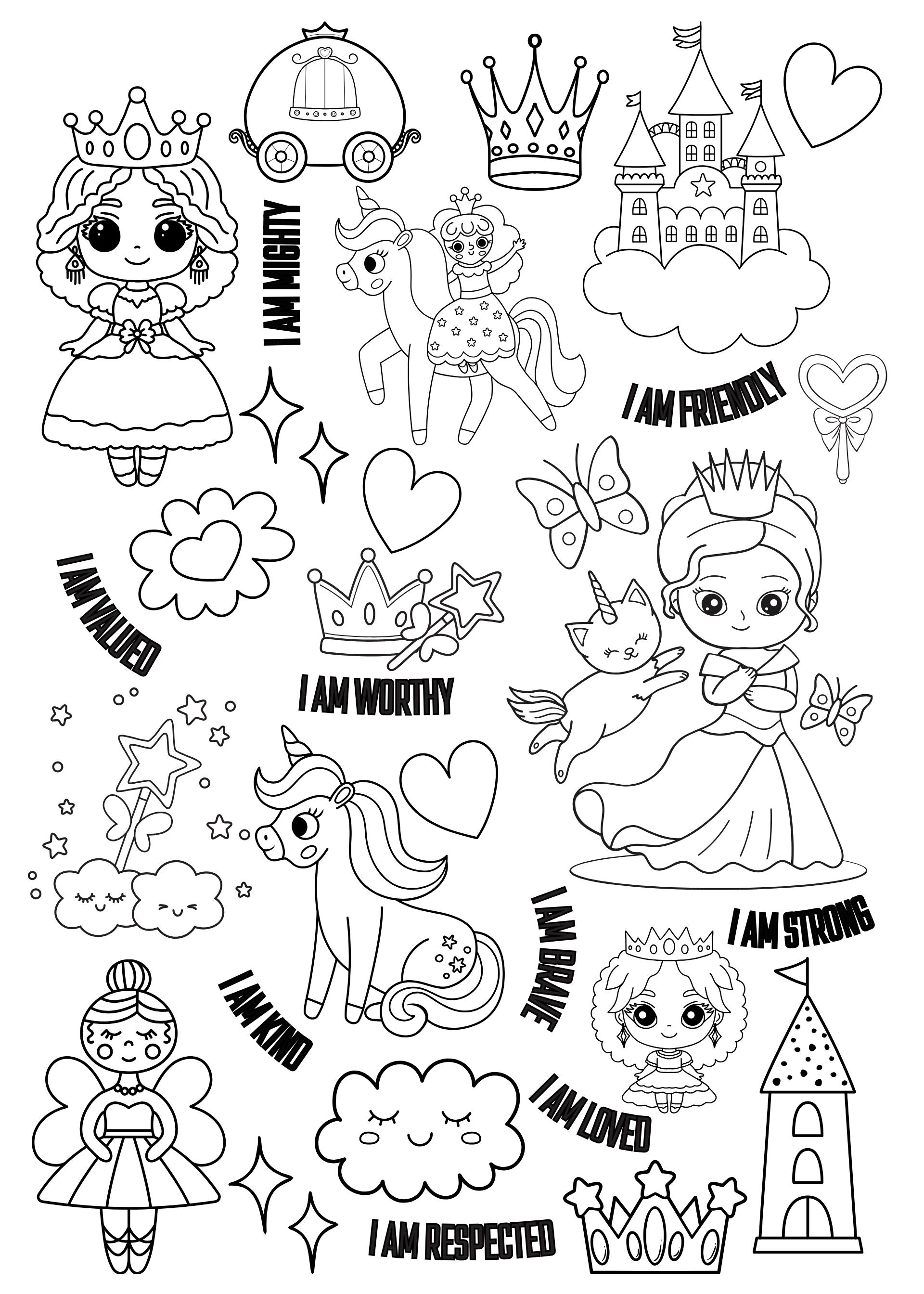 Princess Positive Affirmation Coloring Page - Kids Colouring Book - Etsy