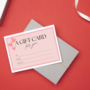 Printable Pink Gift Card Template, Minimalist Gift Voucher, Digital ...