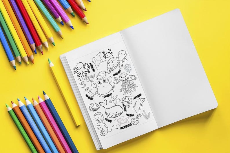 Ocean Positive Affirmation Colouring Page - Canva Instant Printable - Etsy