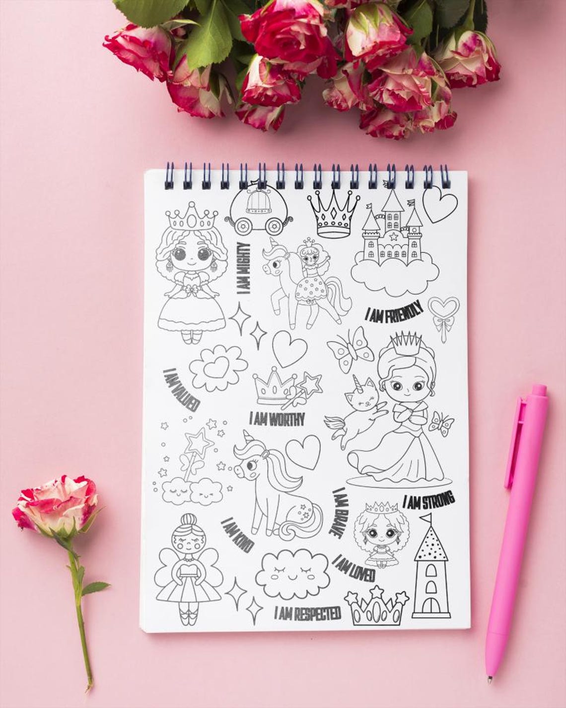 Princess Positive Affirmation Coloring Page - Kids Colouring Book - Etsy