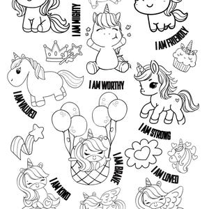 Unicorn Positive Affirmation Colouring Page - Canva Instant Download - Etsy
