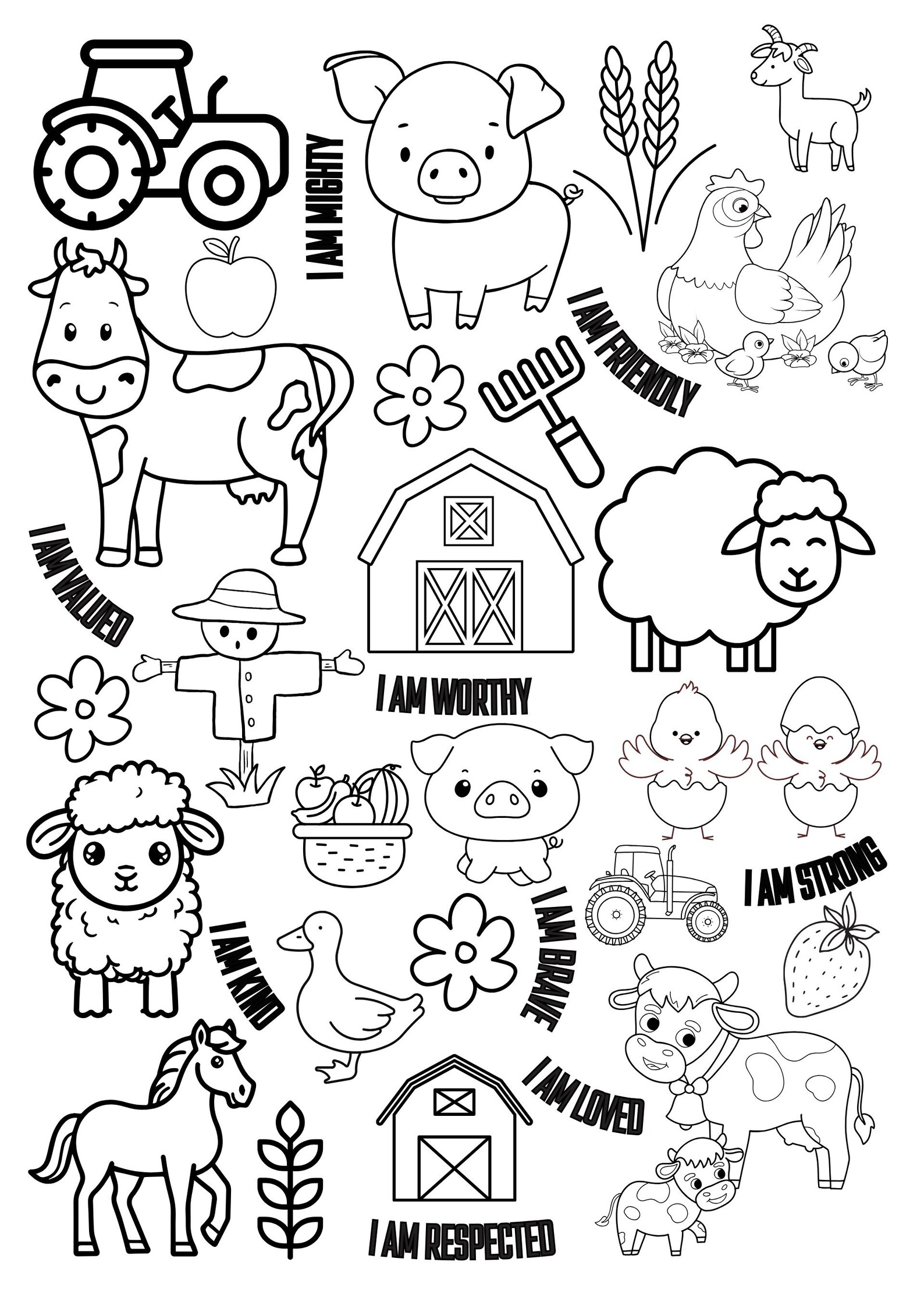 Farm Positive Affirmation Colouring Page - Etsy