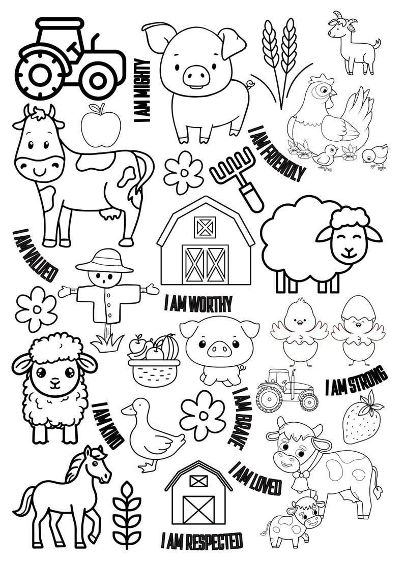 Farm Positive Affirmation Colouring Page - Etsy