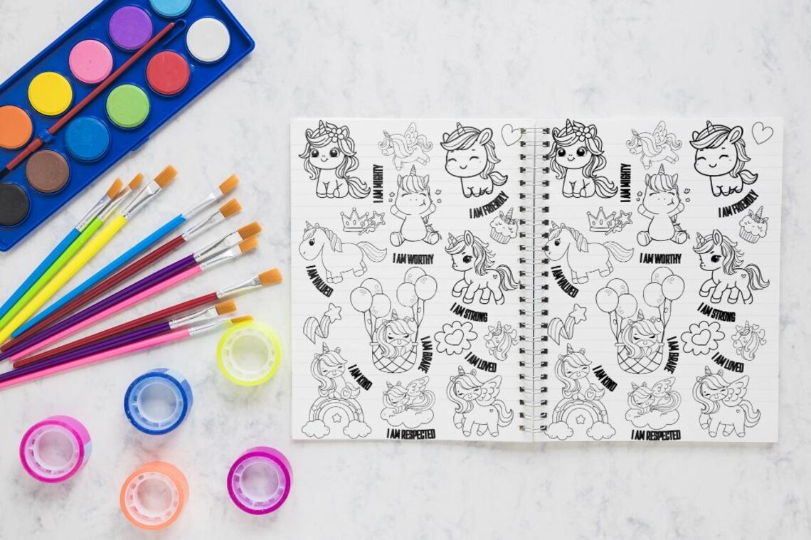 Unicorn Positive Affirmation Colouring Page - Canva Instant Download - Etsy