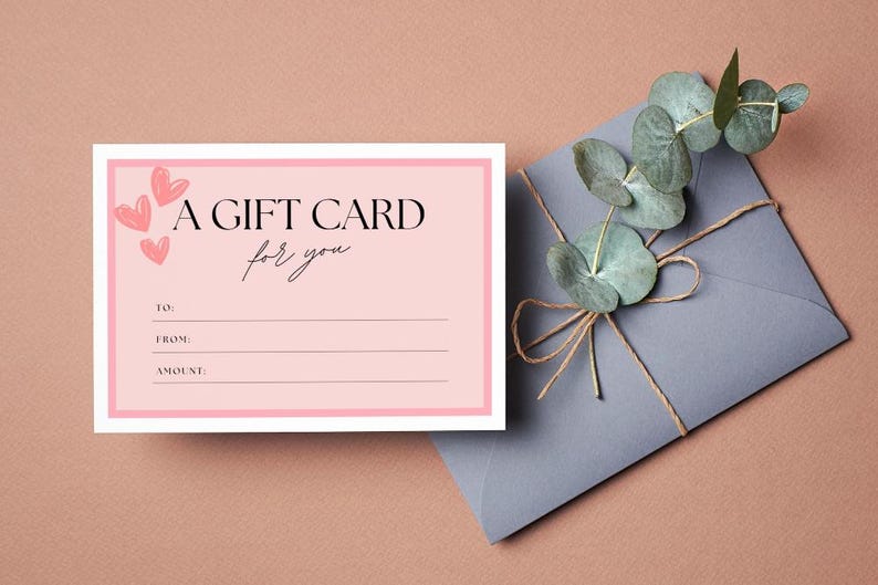 Printable Pink Gift Card Template, Minimalist Gift Voucher, Digital ...