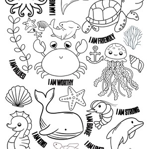 Ocean Positive Affirmation Colouring Page - Canva Instant Printable - Etsy
