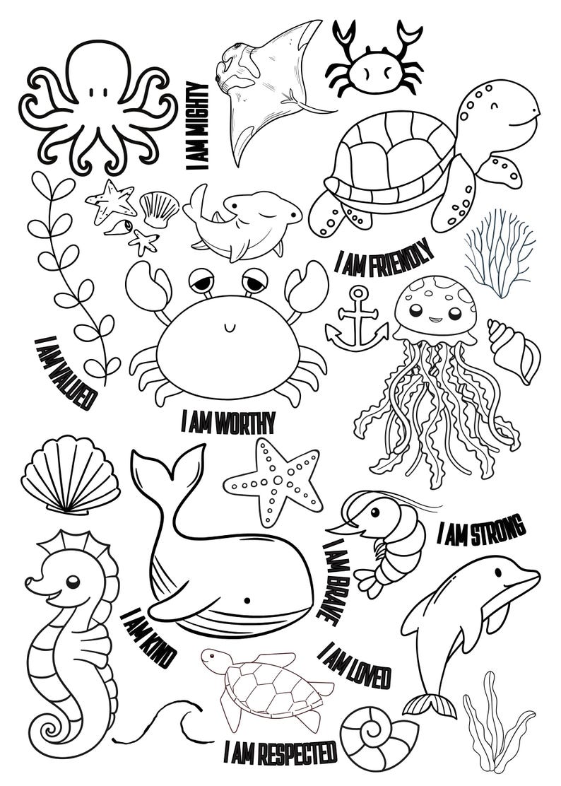 Ocean Positive Affirmation Colouring Page - Canva Instant Printable - Etsy