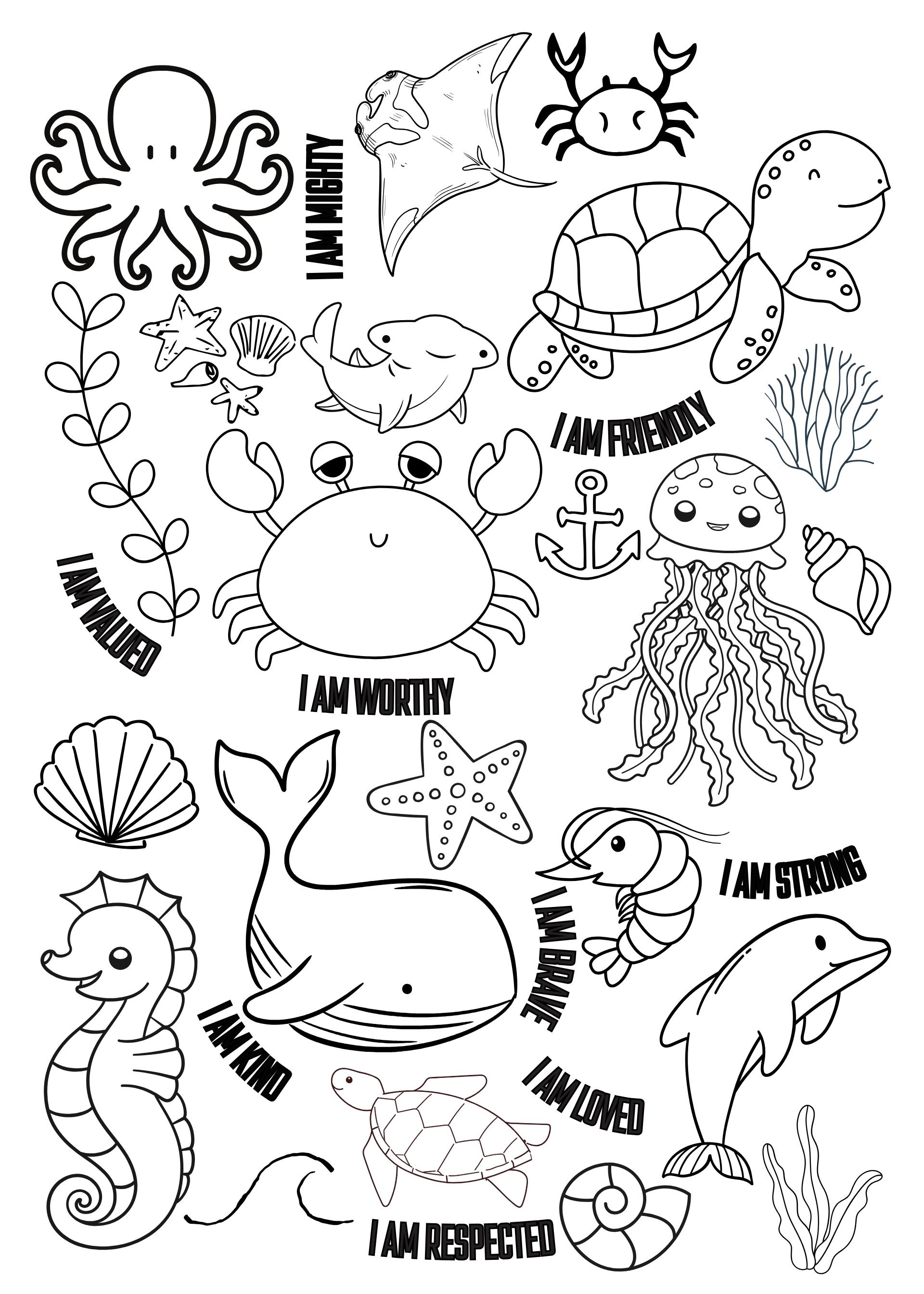 Ocean Positive Affirmation Colouring Page - Canva Instant Printable - Etsy