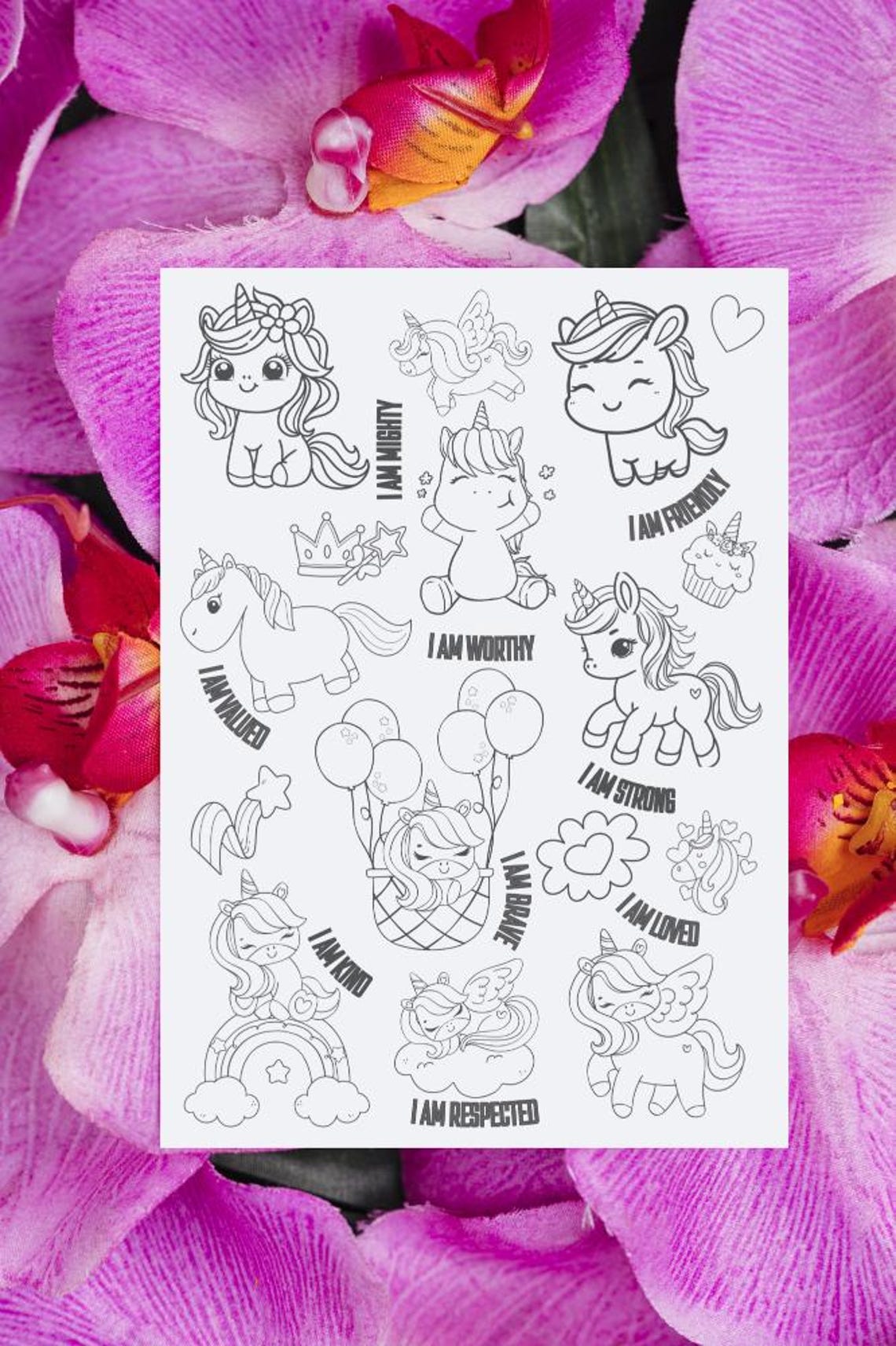 Unicorn Positive Affirmation Colouring Page - Canva Instant Download - Etsy