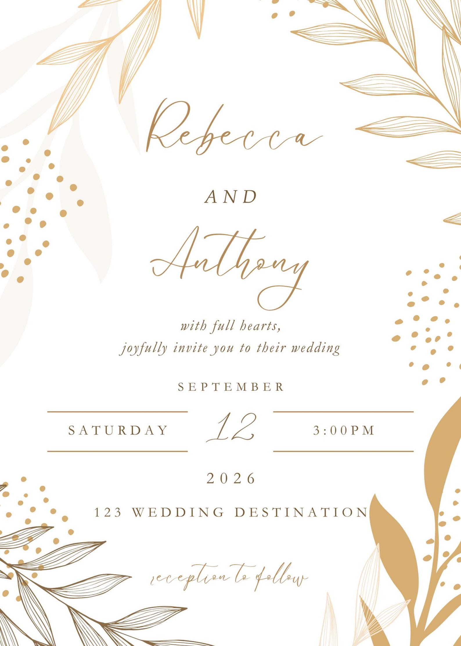 Elegant Beige & Gold Wedding Invitation Template: Floral Canva Design ...