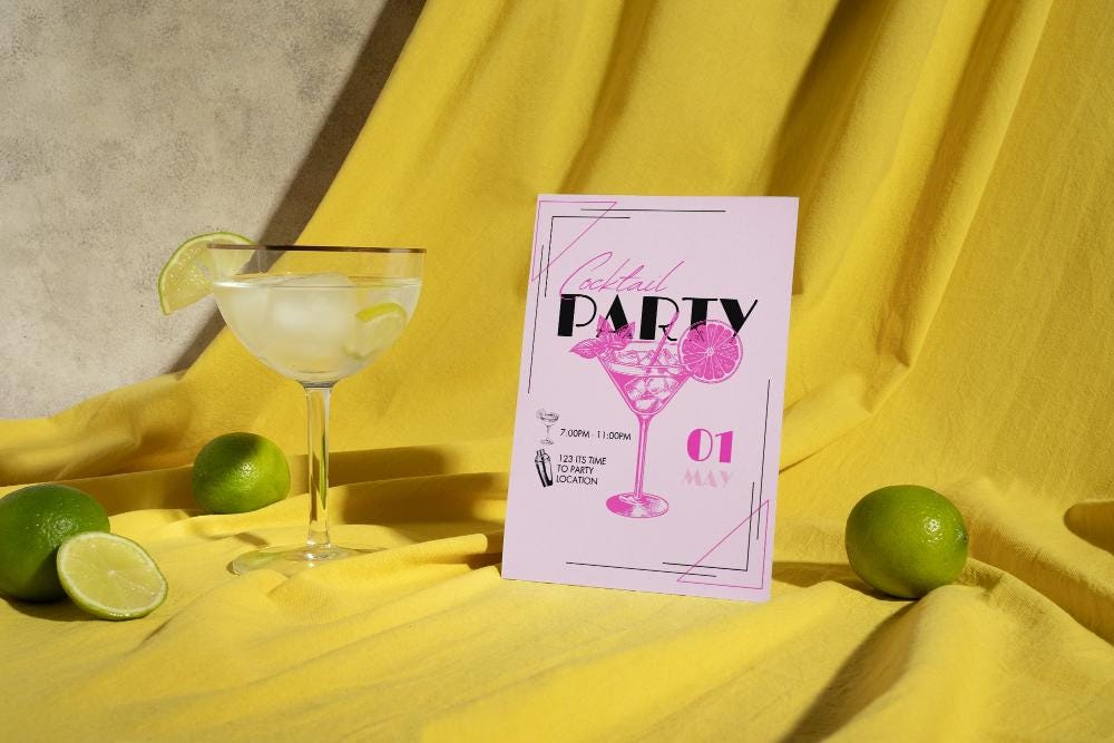 Pastel Pink Cocktail Party Invitation Template – Editable Digital Canva ...