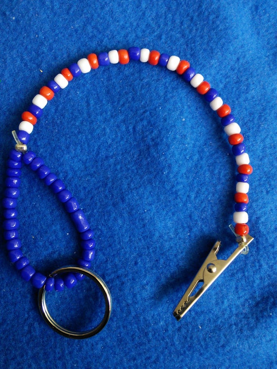 Red White and Blue Beaded Keychain With Clip - Etsy