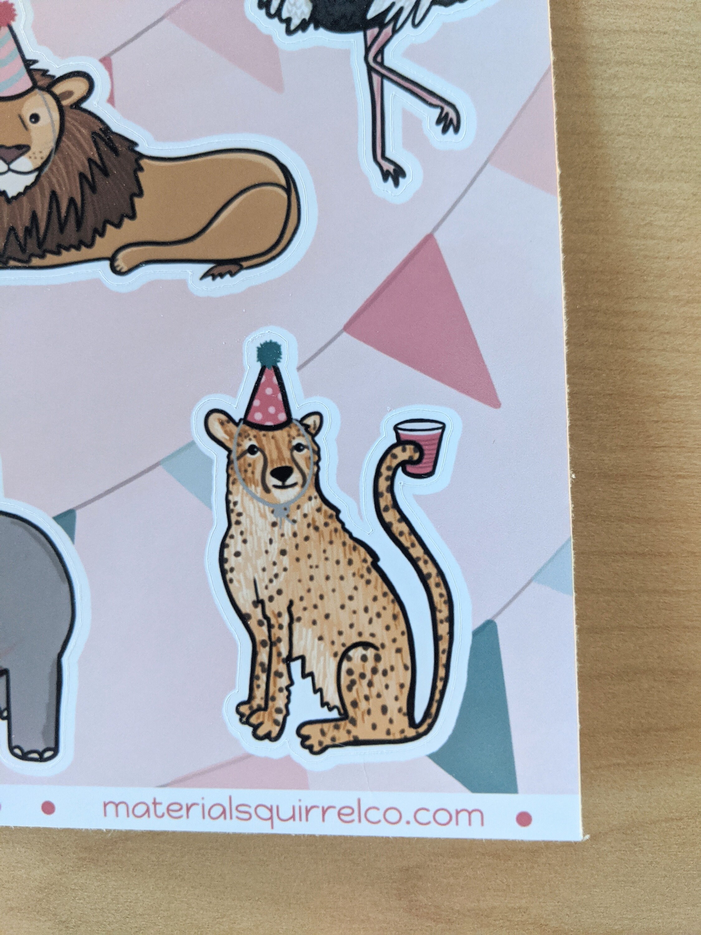 Party Animals Sticker Set W/ Giraffe, Lion, Cheetah, Hippo, Ostrich ...