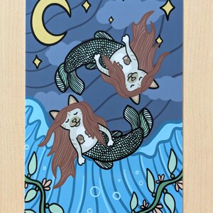 Mermaid Cats Tarot Style Pisces Mercat Art Print (print Only) - Etsy