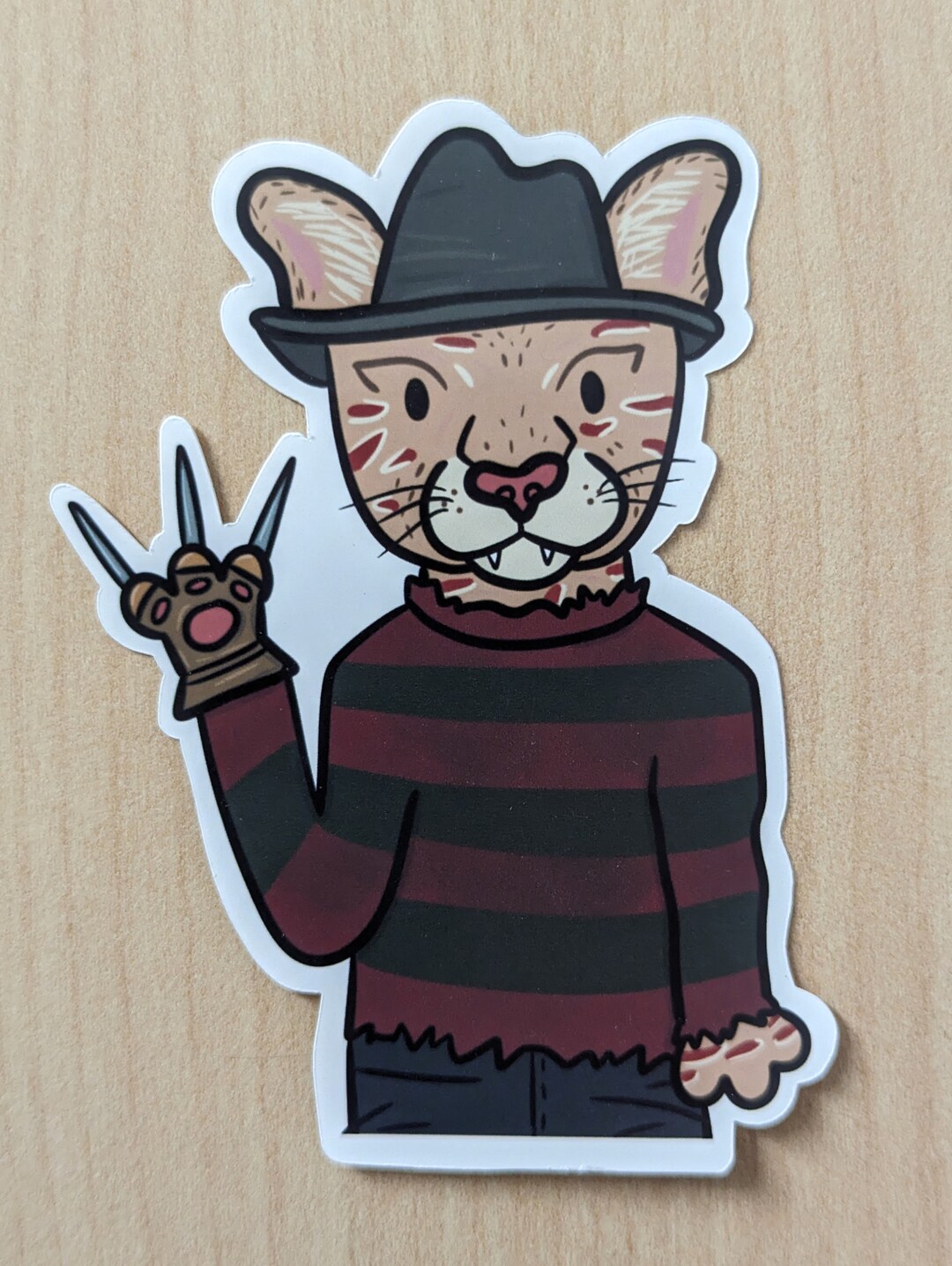 Fearsome Freddy Krueger "cougar" Cat Waterproof Sticker – Unique Horror ...