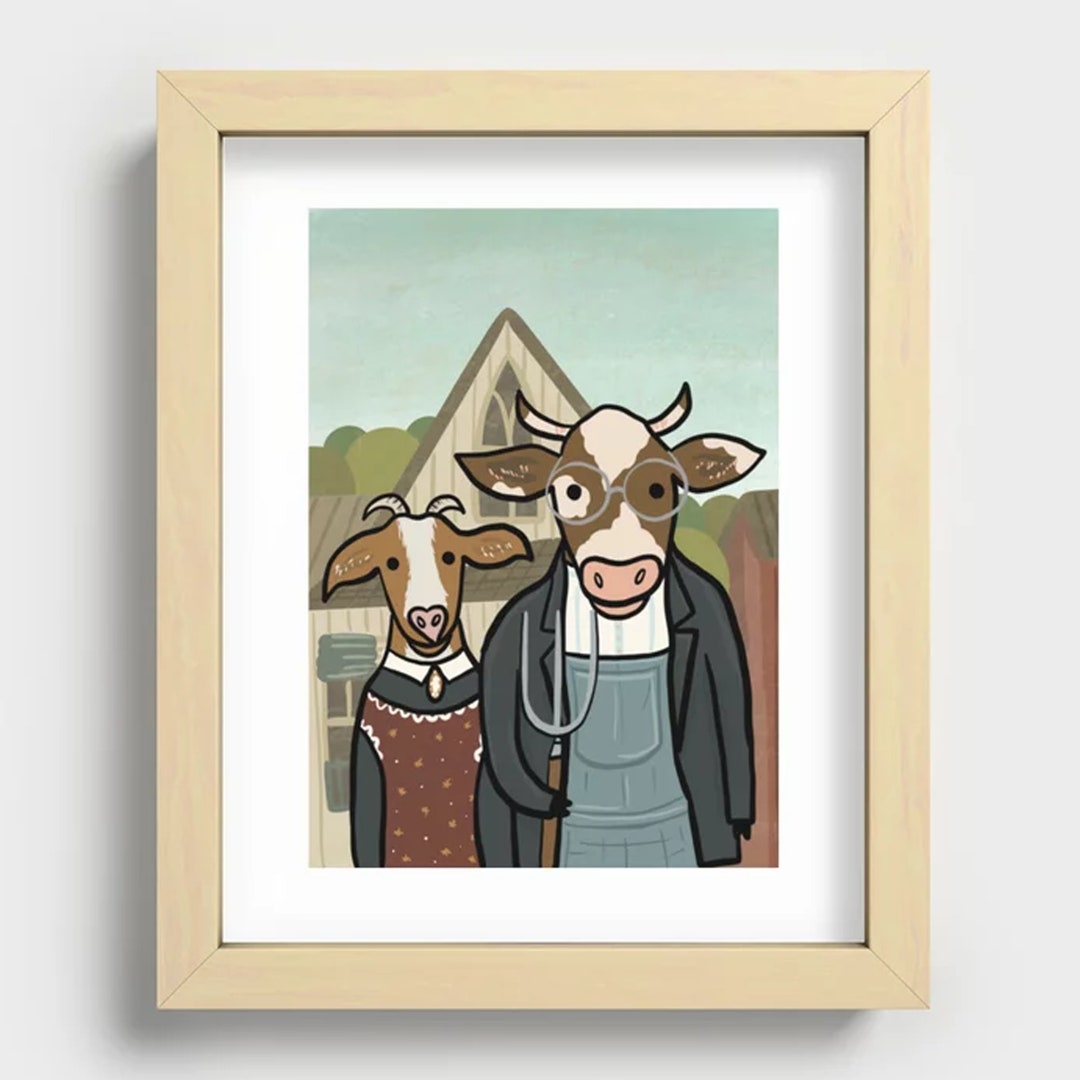 American Gothic Animals Farmstead Cow & Goat Art Print (print Only) - Etsy