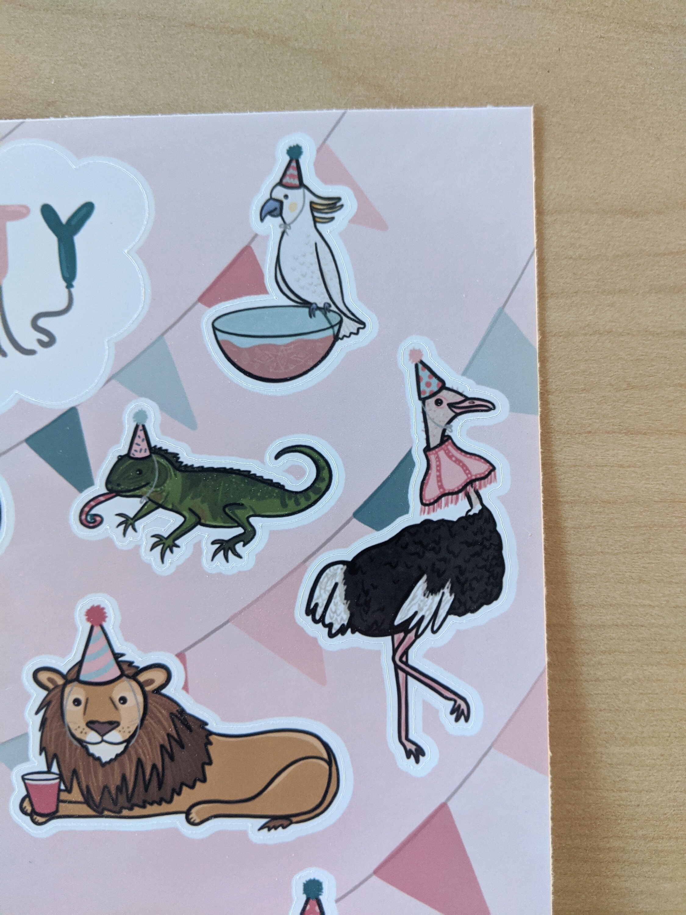 Party Animals Sticker Set W/ Giraffe, Lion, Cheetah, Hippo, Ostrich ...